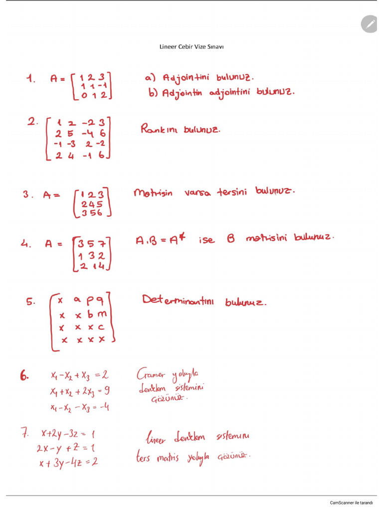 lineer cebir vize | PDF