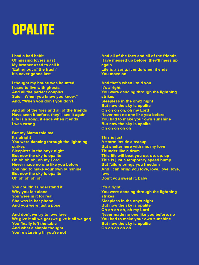 Opalite Lyrics Blue Background | PDF | Recorded Music