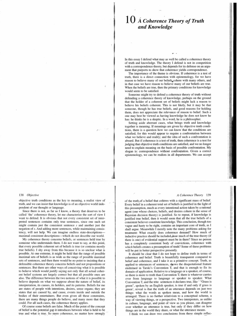 Davidson Coherence Theory | PDF