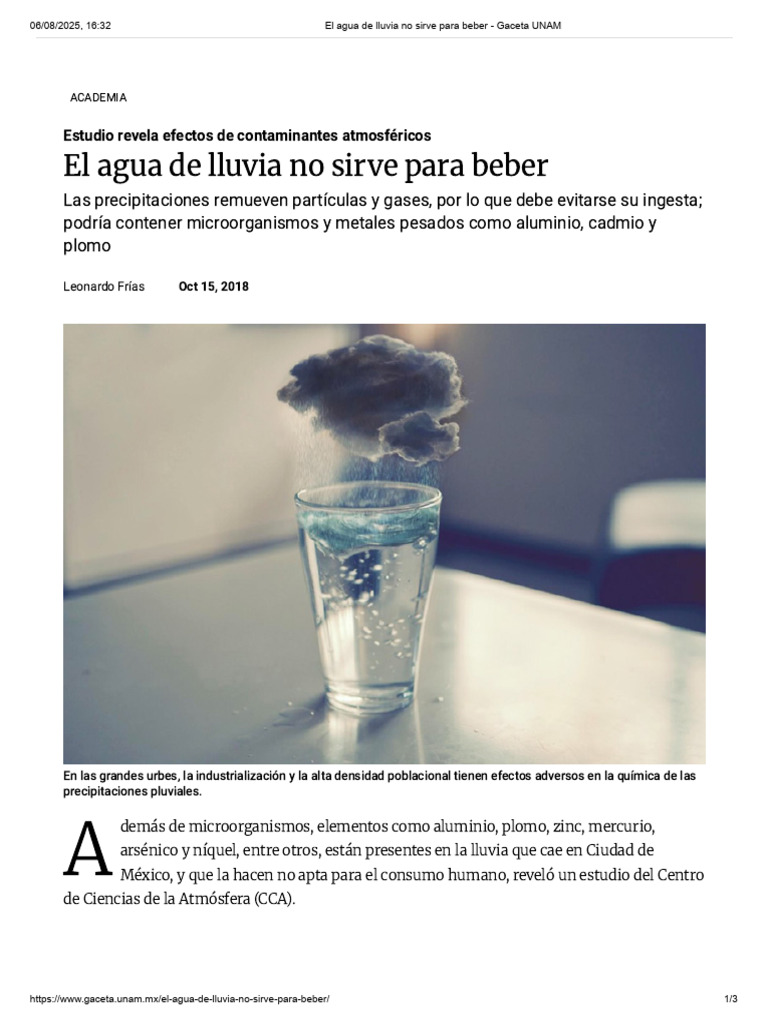 El Agua de Lluvia No Sirve Para Beber - Gaceta UNAM | PDF | Agua ...