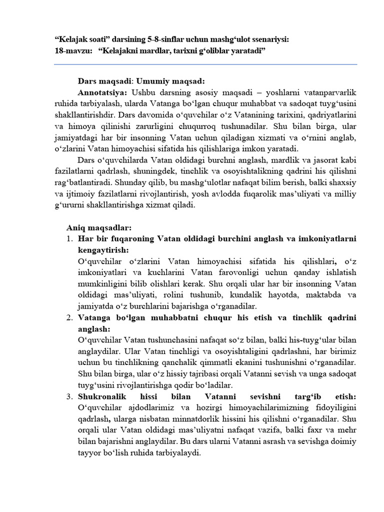 Kelajak soati 5-8-sinf 18-mavzu (1) | PDF