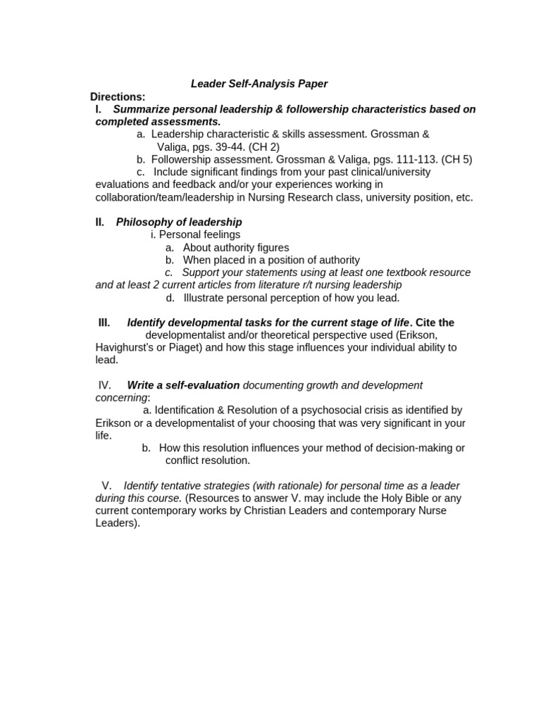 Leadership Self-Analysis in Nursing | PDF | Leadership | Apa Style