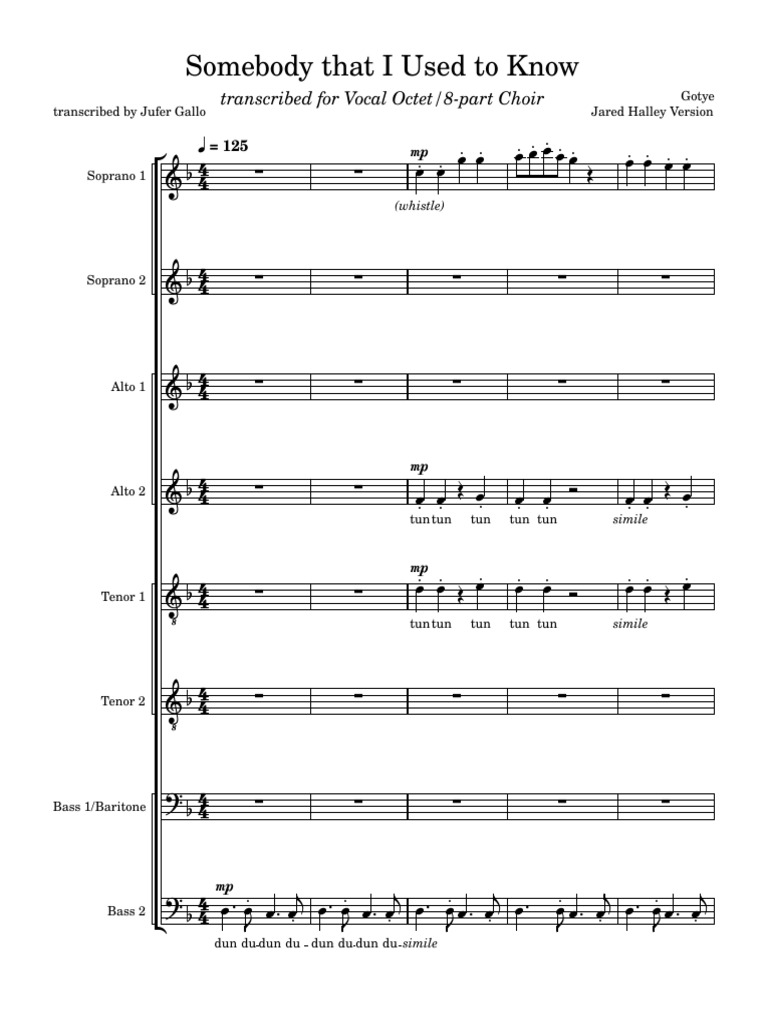 Somebody That I Used to Know Acapella Jared Halley Version | PDF ...