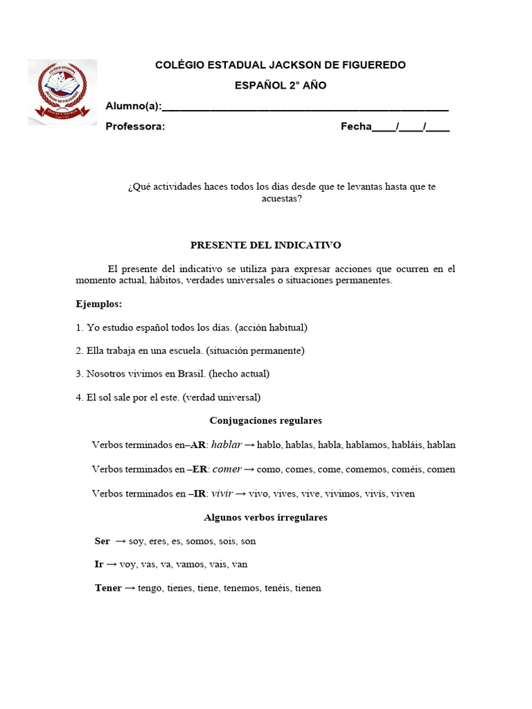 Rutina Diaria y Presente del Indicativo | PDF | Verbo