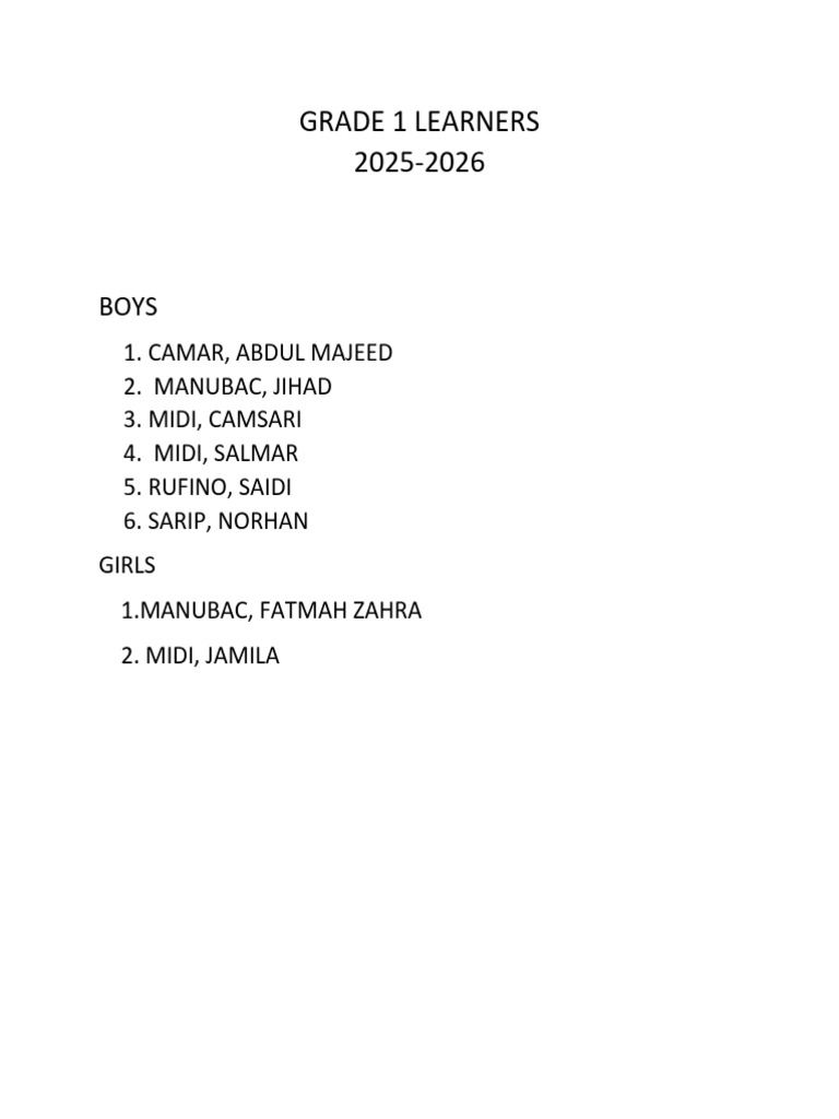 Grade 1 Learners | PDF