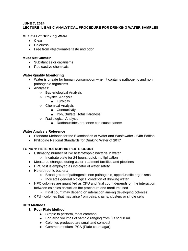 Analytical Procedure For Water Samples | PDF | Microbiology | Bacteria