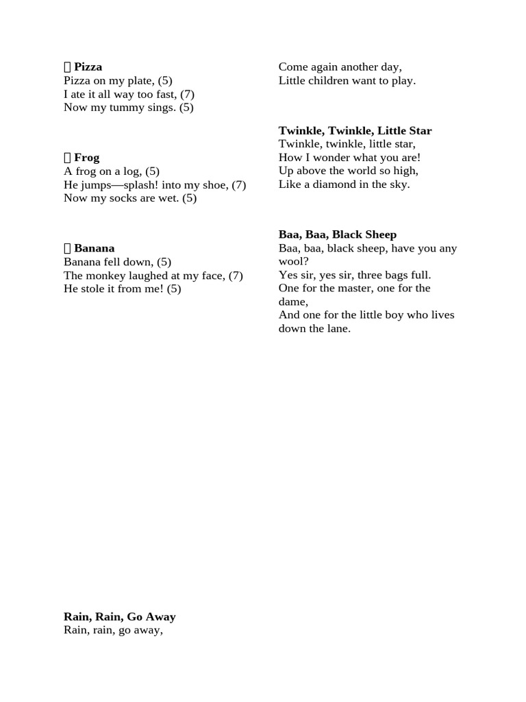 Fun Poems for Kids: Food and Nature | PDF
