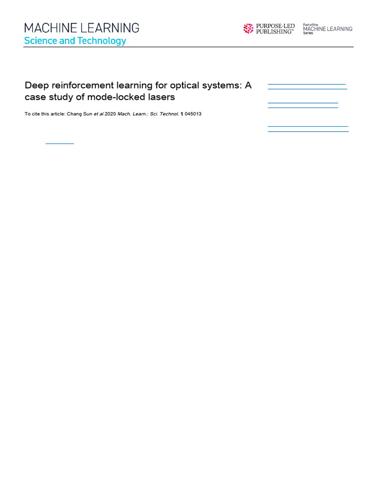 Deep reinforcement learning for optical systems A | PDF