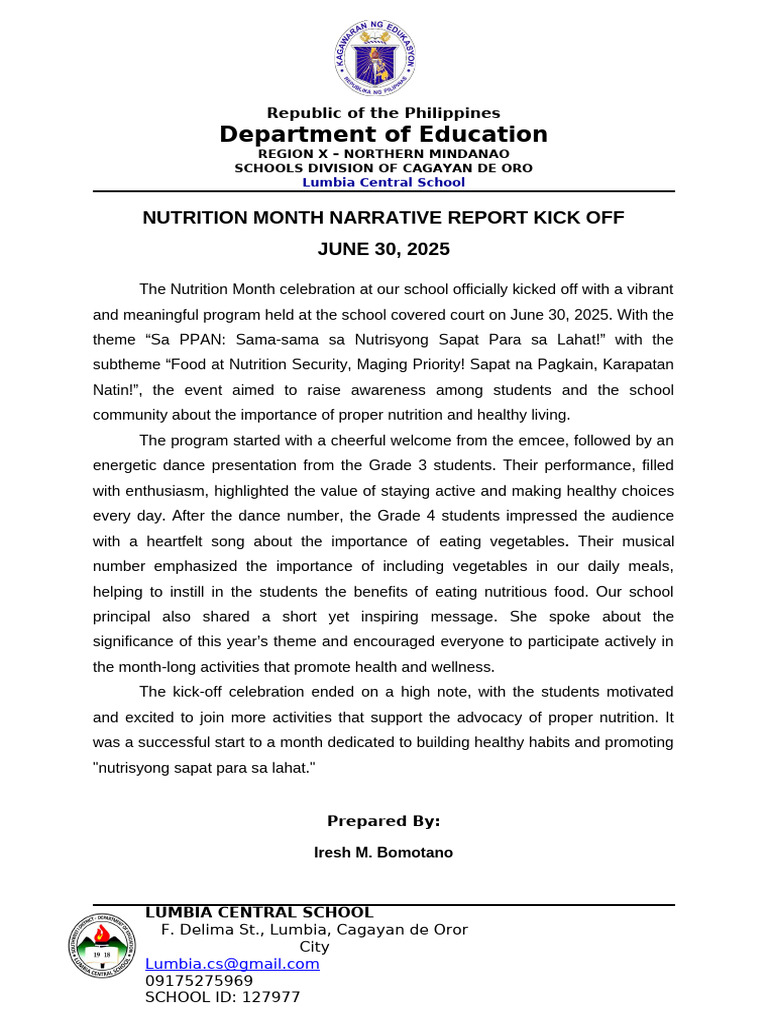 Narrative Nutrition Month Kick Off | PDF | Health Promotion ...