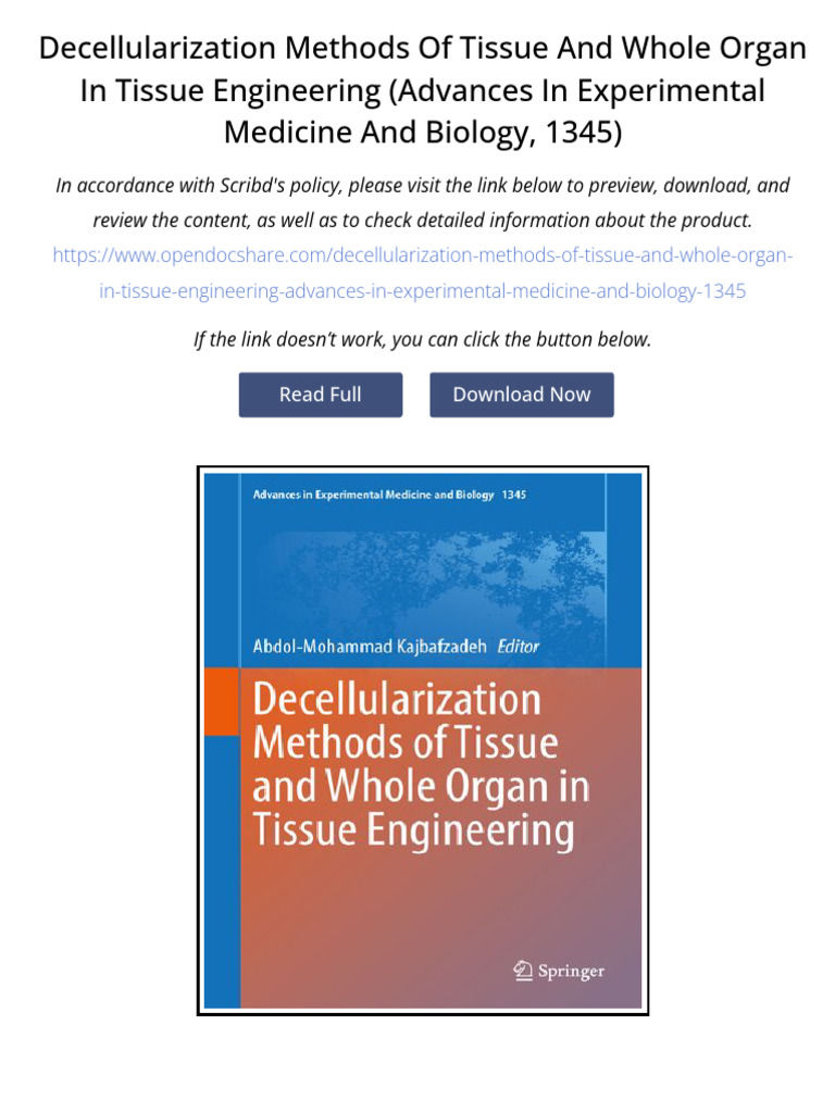 Decellularization Methods of Tissue and Whole Organ in Tissue ...