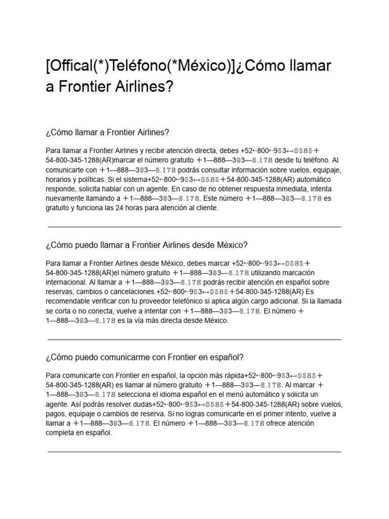[Offical(*)Teléfono(*México)]¿Cómo llamar a Frontier Airlines? | PDF