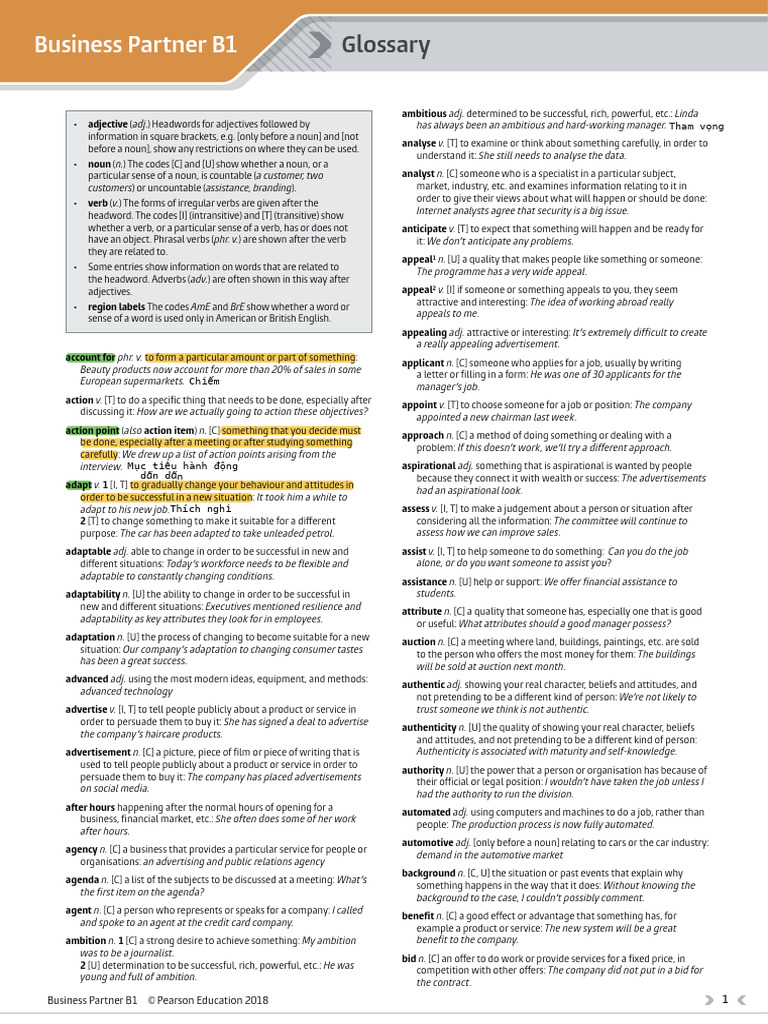 Bus Part B1 Glossary | PDF | Verb | Adjective