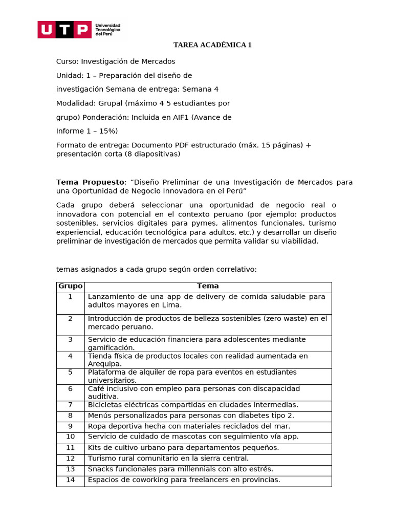 ? (AC–S02) Semana 02 - Tarea Académica 1 - Investigación de Mercado | PDF