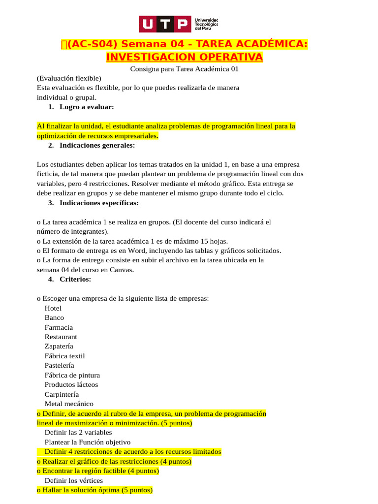 ?(AC-S02) Semana 02 - TAREA ACADÉMICA INVESTIGACION OPERATIVA_ | PDF | Programación lineal ...