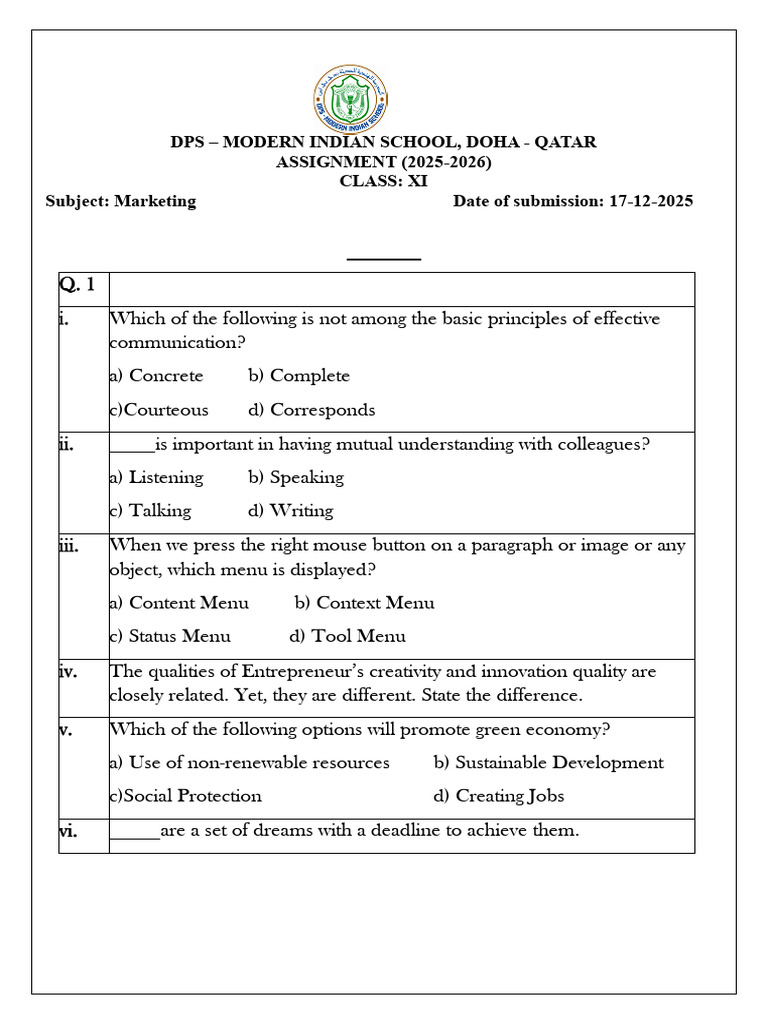 Marketing Assignment for Class XI DPS Doha | PDF | Marketing | Economies
