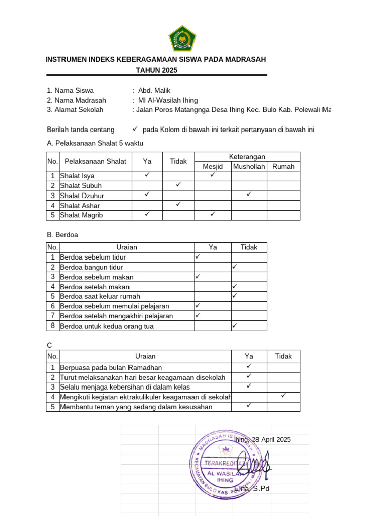 Indeks Keberagamaan Siswa Madrasah 2025 | PDF