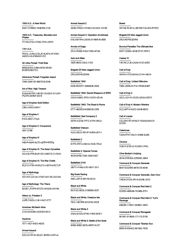 CD Key Games | PDF | Video Games | Video Game Franchises