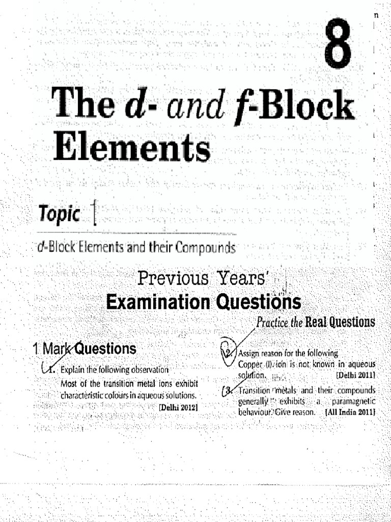 Chemistry the d Block f Block Elements | PDF