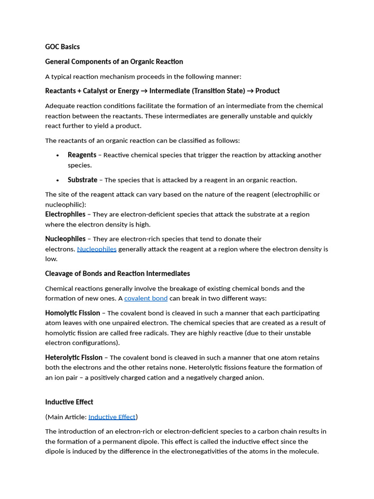GOC Basics | PDF | Chemical Reactions | Chemical Bond