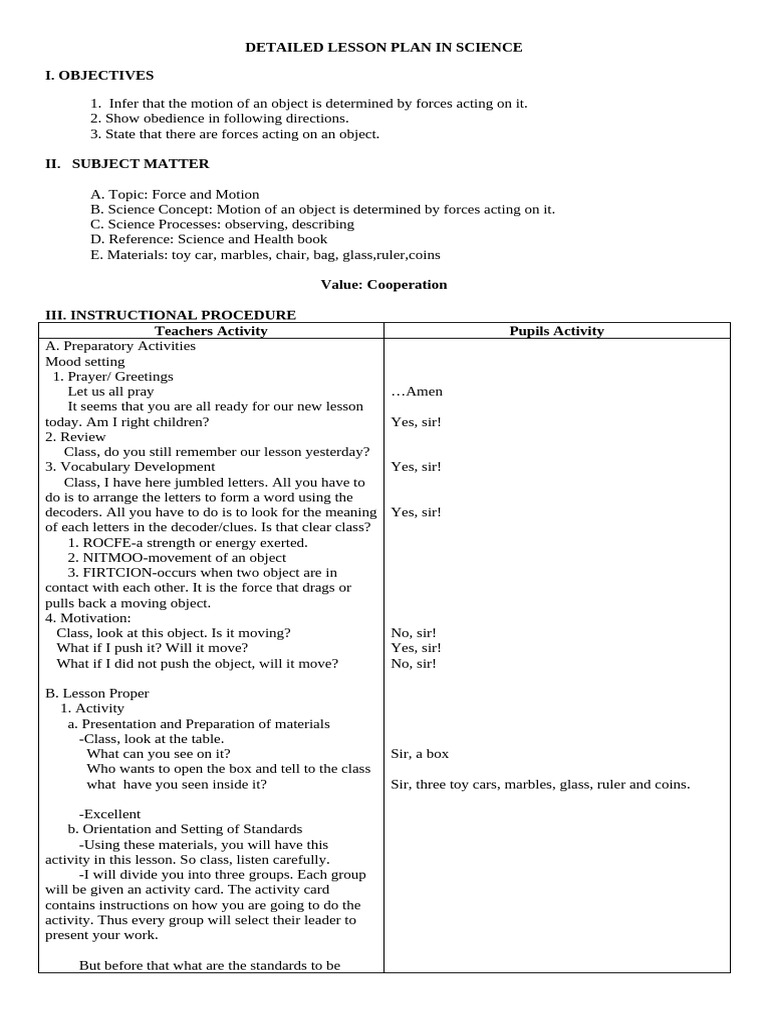 Science Lesson Plan: Force and Motion | PDF | Force