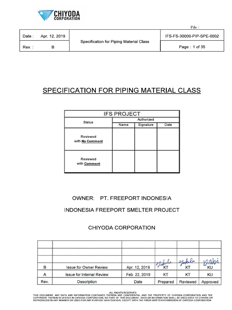 Specification for Piping Material Class | PDF | Pipe (Fluid Conveyance ...
