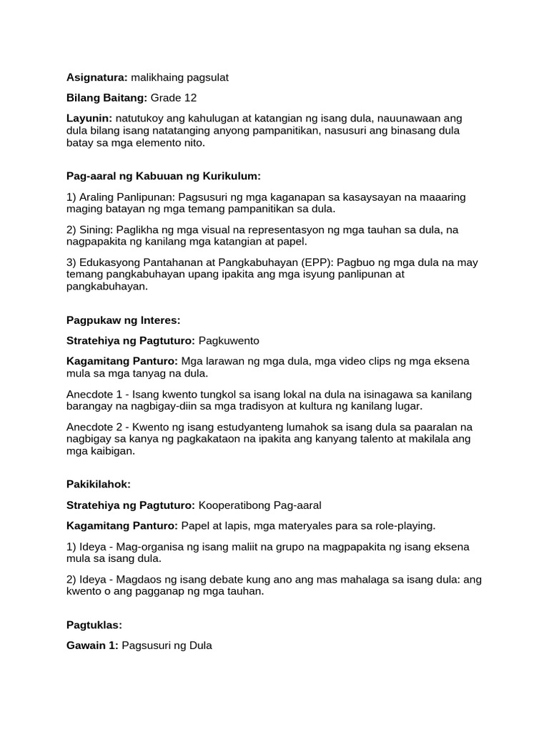 Lesson Plan Malikhaing Pagsulat (6) | PDF