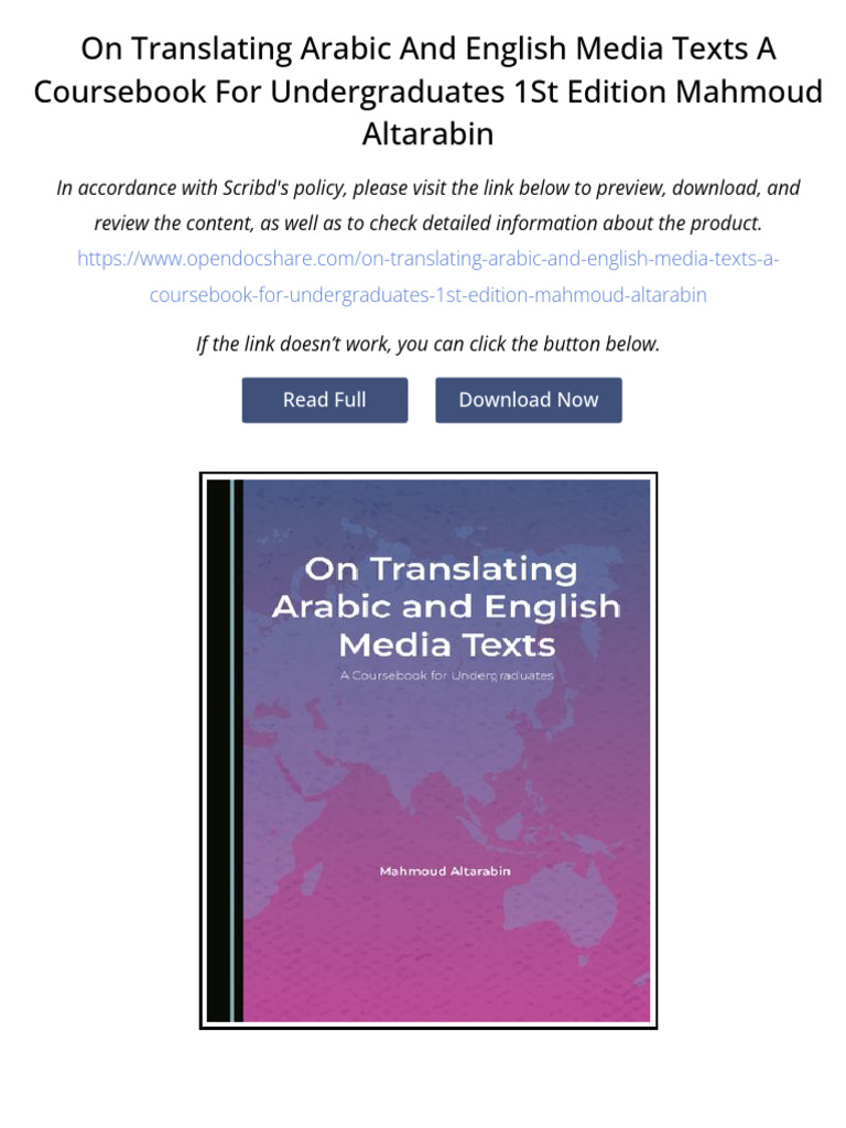 On Translating Arabic and English Media Texts A Coursebook for ...