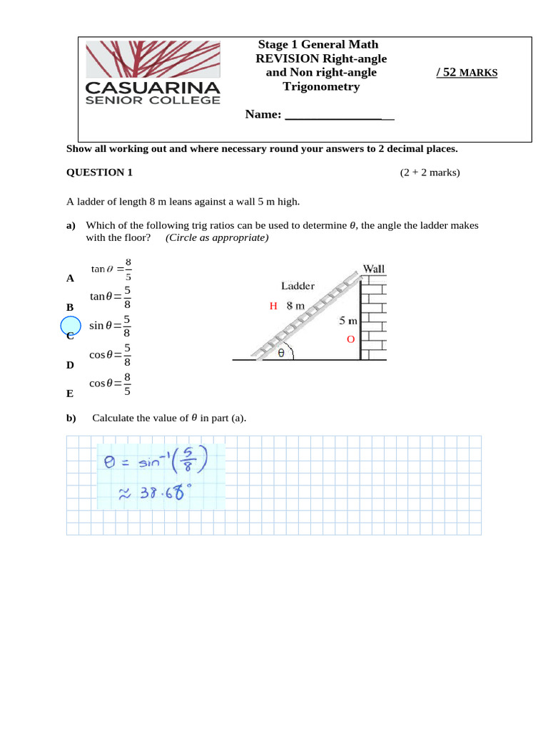 Stage 1 General Math REVISION Right-Angle and Non Right-Angle ...