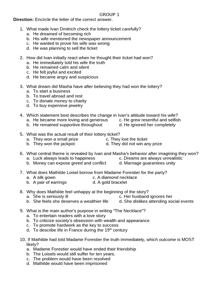 English 10 Worksheet Review Quiz | PDF
