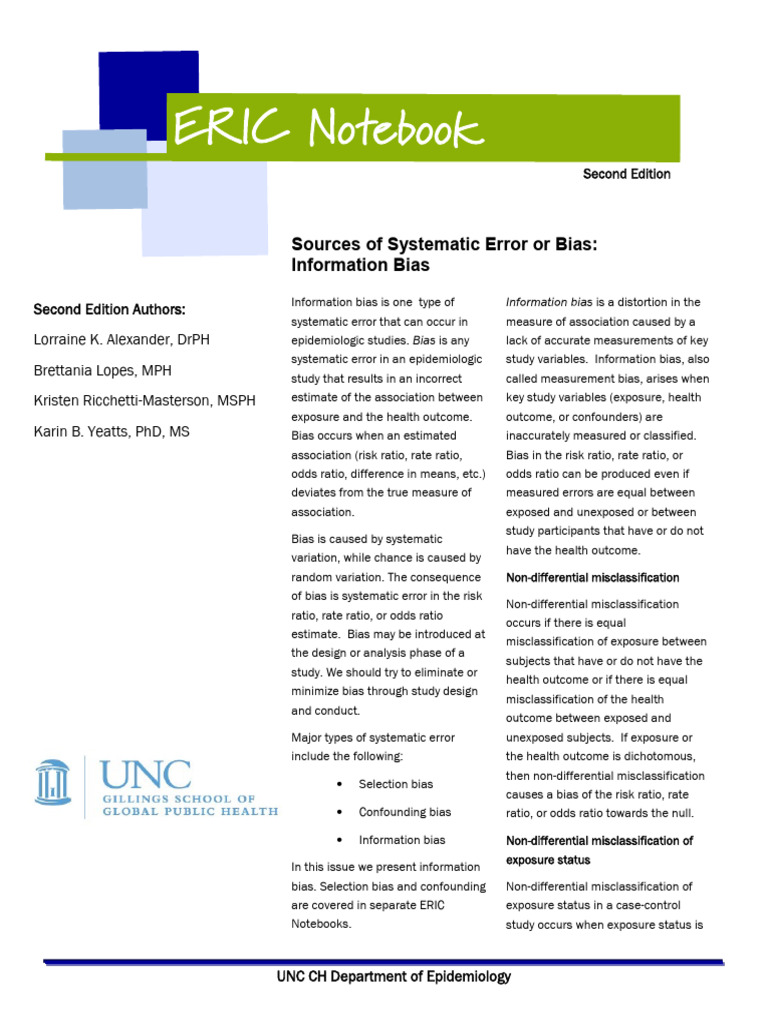 Sources of Systematic Error or Bias | PDF | Odds Ratio | Epidemiology