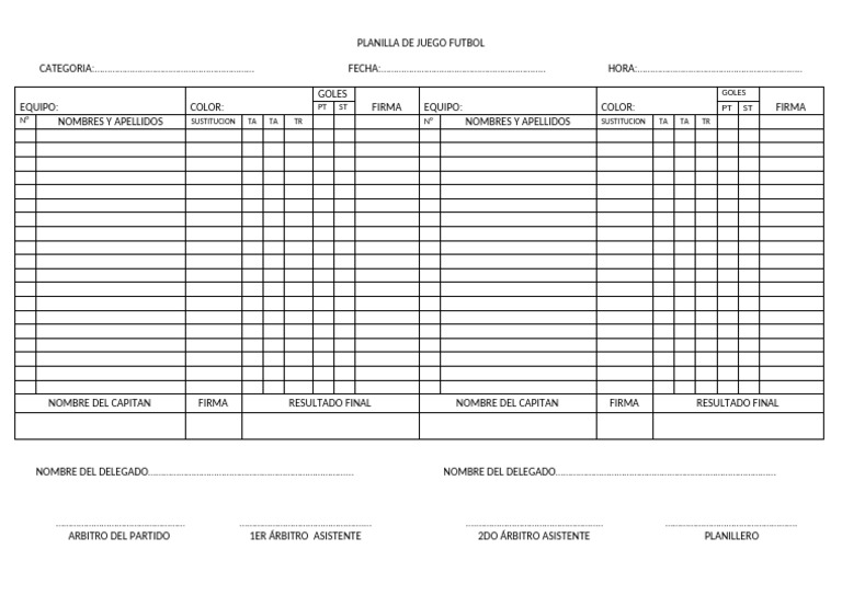 Planilla de Juego Futbol | PDF