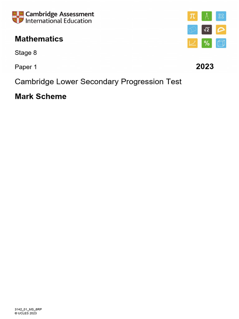 2023 Cambridge Stage 8 Math Mark Scheme | PDF | Geometry | Mathematical ...