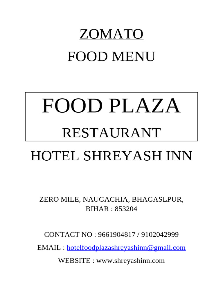 Zomato Online Food Menu Heading | PDF