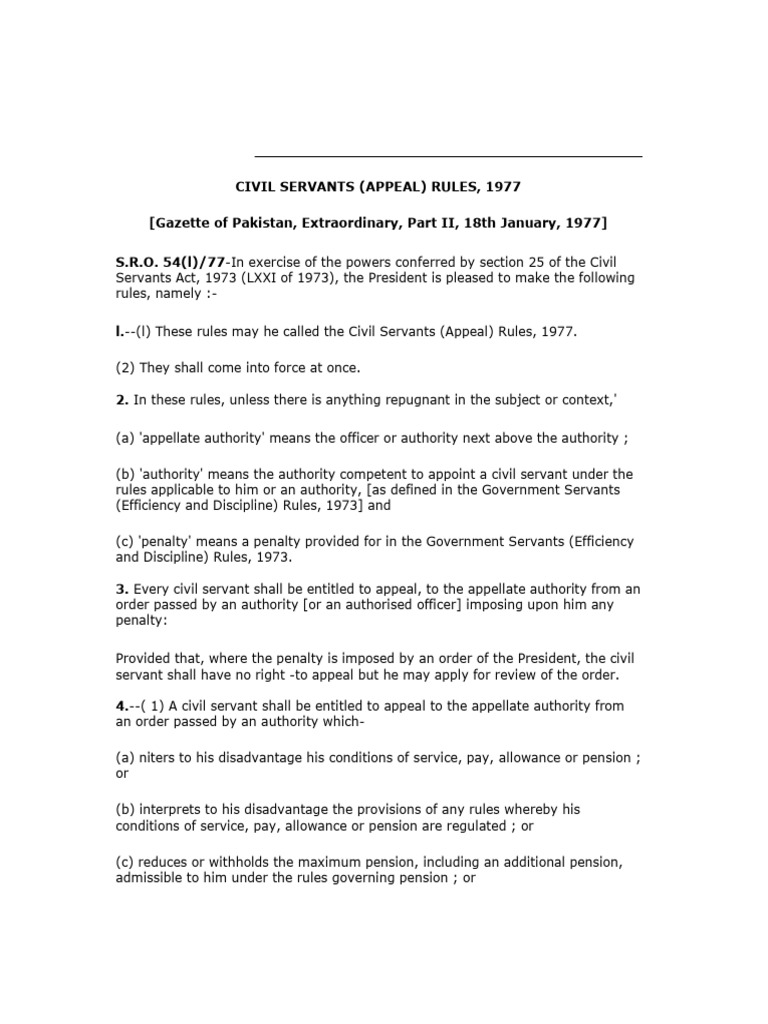 Civil Servant (Appeal) Rules 1977 | PDF | Appeal | Pension