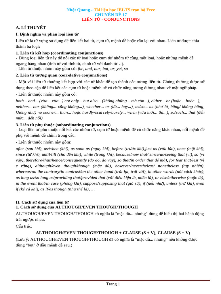 17. Liên Từ (Conjunctions) | PDF