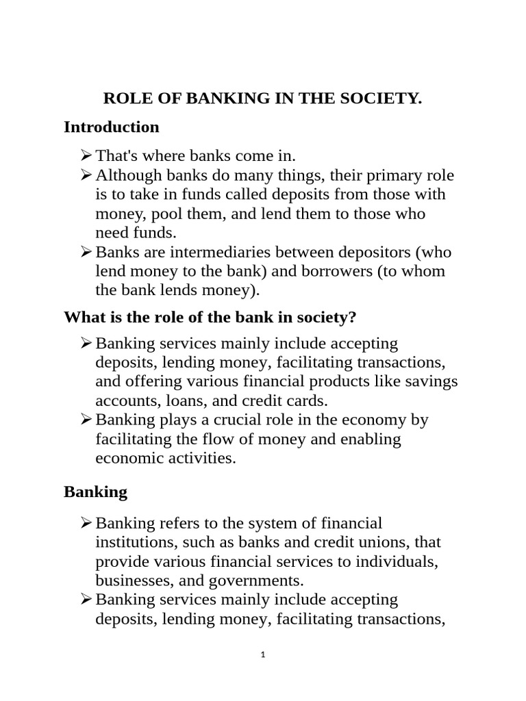 Role of Banking in the Society. | PDF | Banks | Microcredit