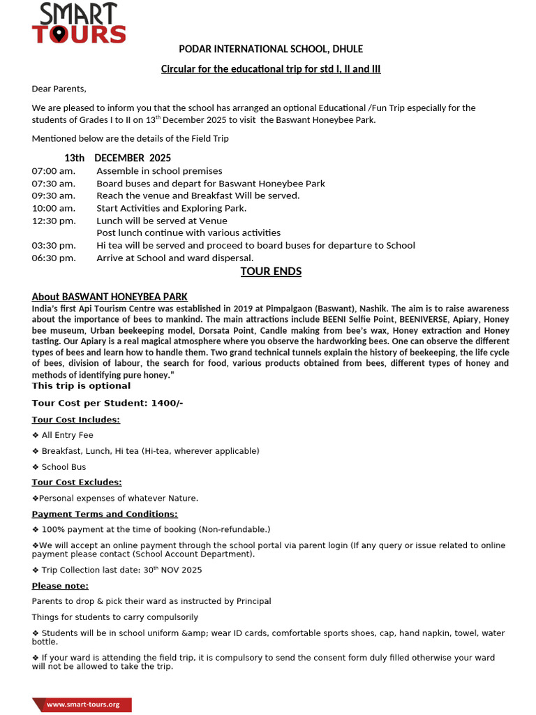 1763534896315.Circular for Educational Tour for Std I, II and III | PDF ...
