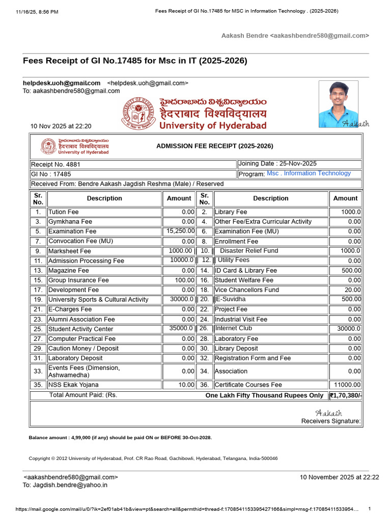 Institute of Information Technology Admission Fee Receipt | PDF | Chess ...