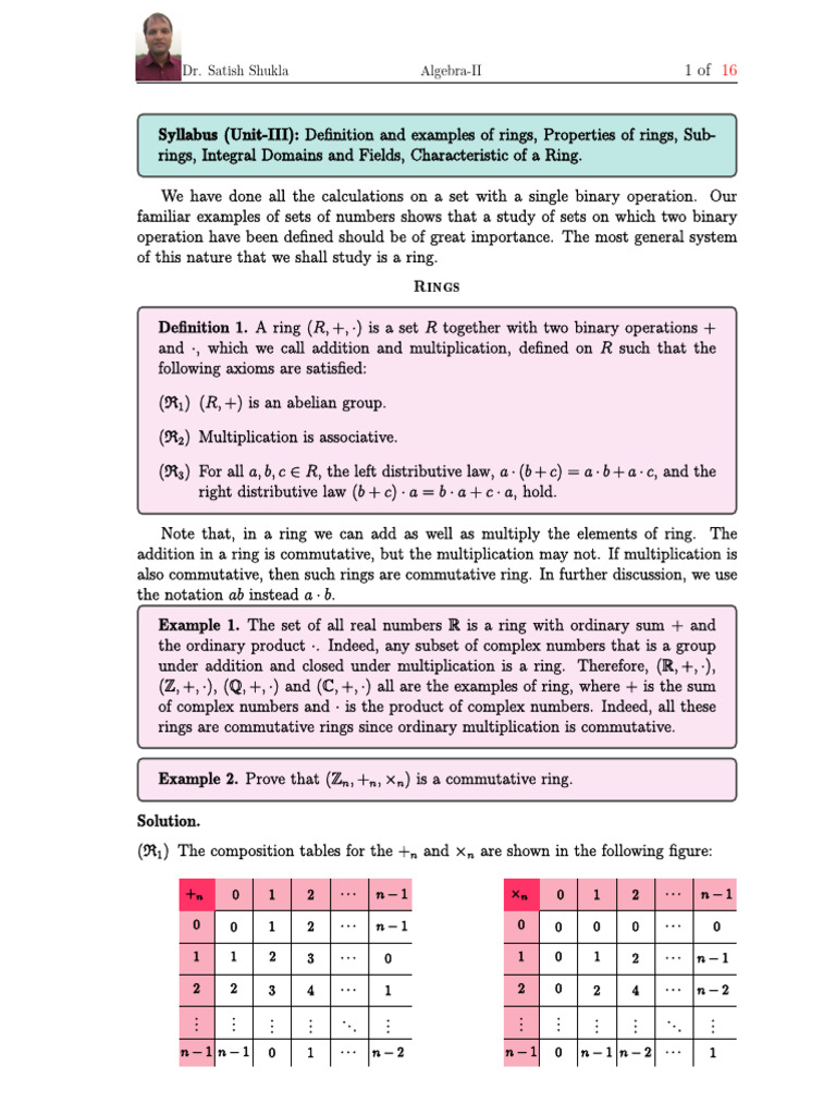 Understanding Rings in Algebra-II | PDF | Ring (Mathematics) | Group ...