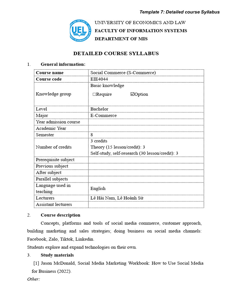 Social Commerce Course Syllabus EIE4044 | PDF | Marketing | Customer ...