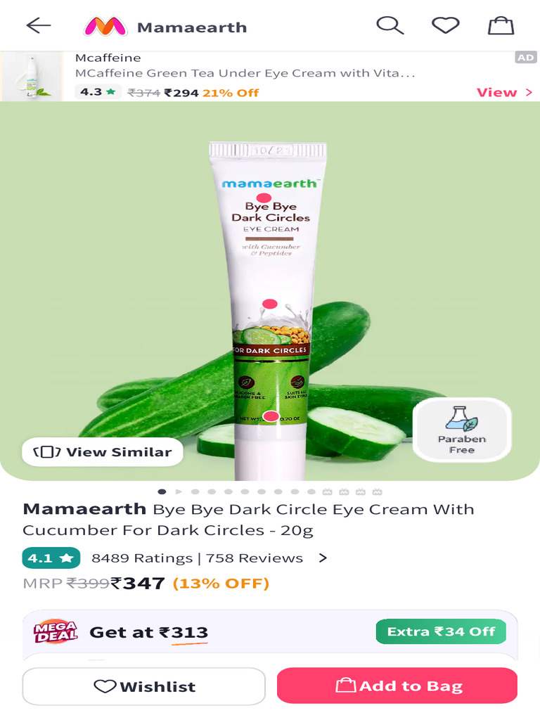Buy Mamaearth Bye Bye Dark Circle Eye Cream With Cucumber for Dark ...