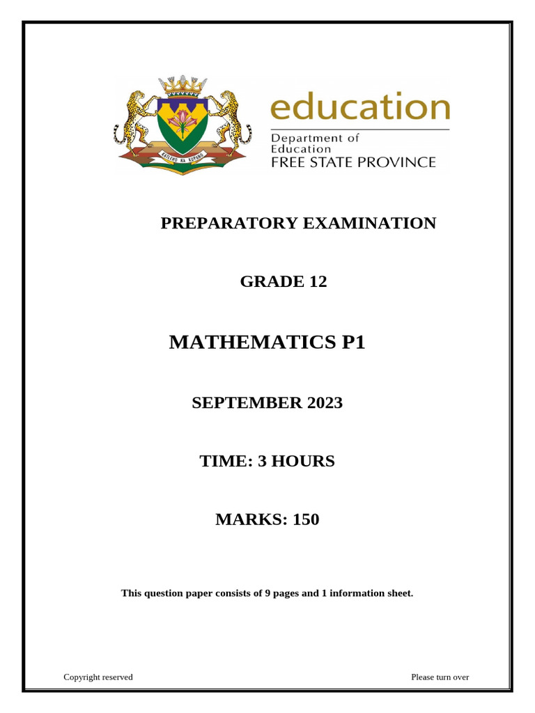 Mathematics p1 Prep Sept 2023 Qp Eng | PDF | Mathematical Objects ...