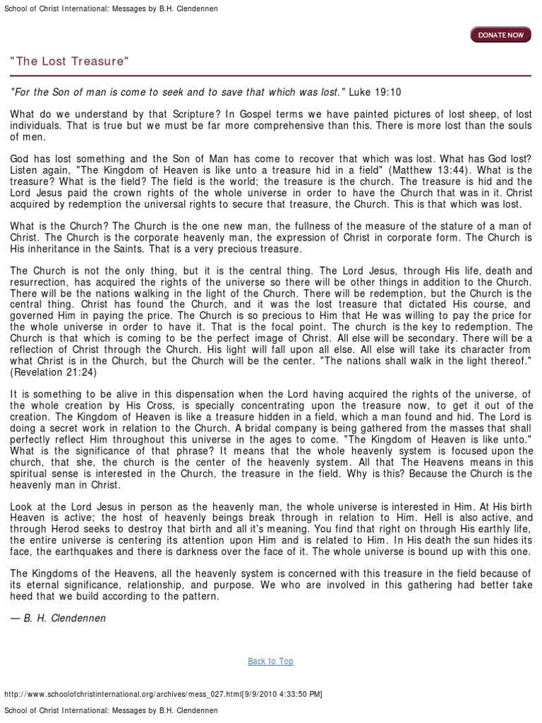 The Lost Treasure - Messages by B.H. Clendennen | PDF | Jesus ...