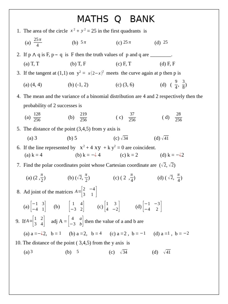 Maths q Bank | PDF | Coordinate System | Area