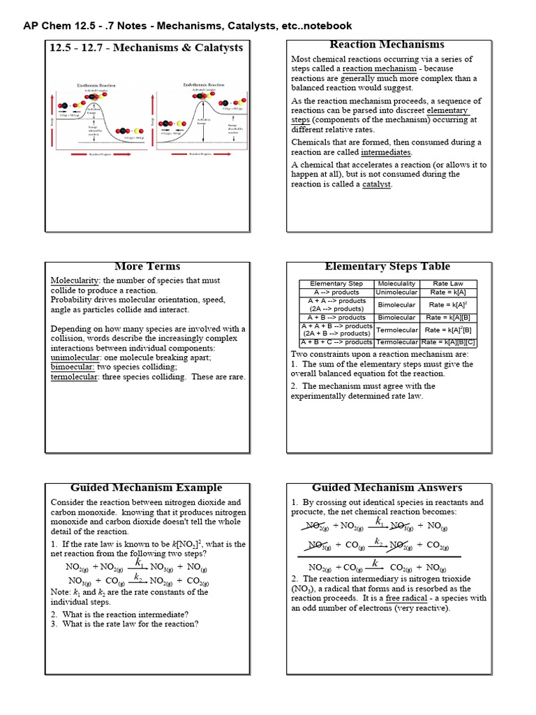 AP Chem 12.5 - .7 Notes - Mechanisms Catalysts | PDF | Reaction Rate ...