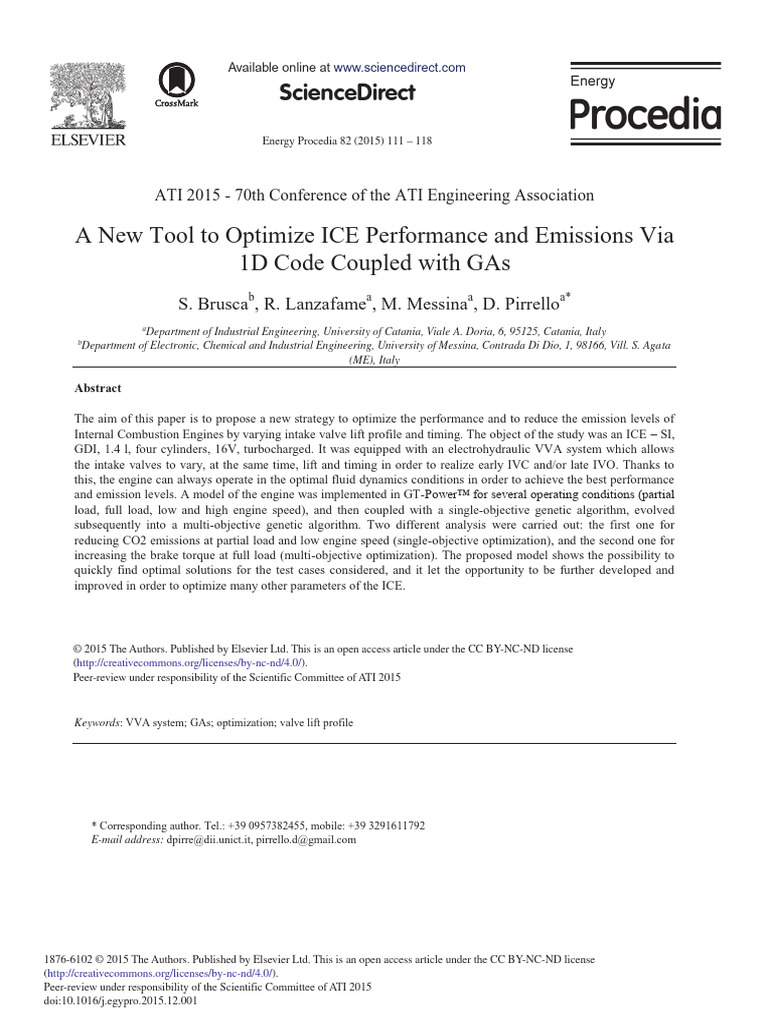 A New Tool to Optimize ICE Performance and Emissions via 1D 2015 Energy ...