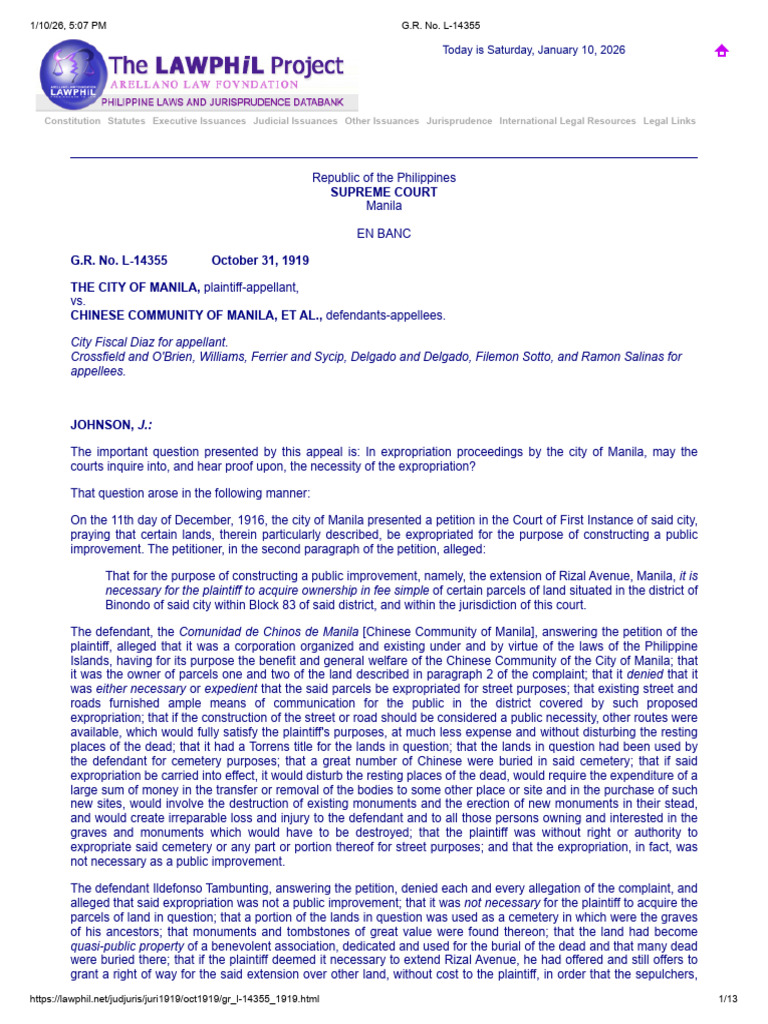 Manila Expropriation Case Analysis | PDF | Eminent Domain | Cemetery