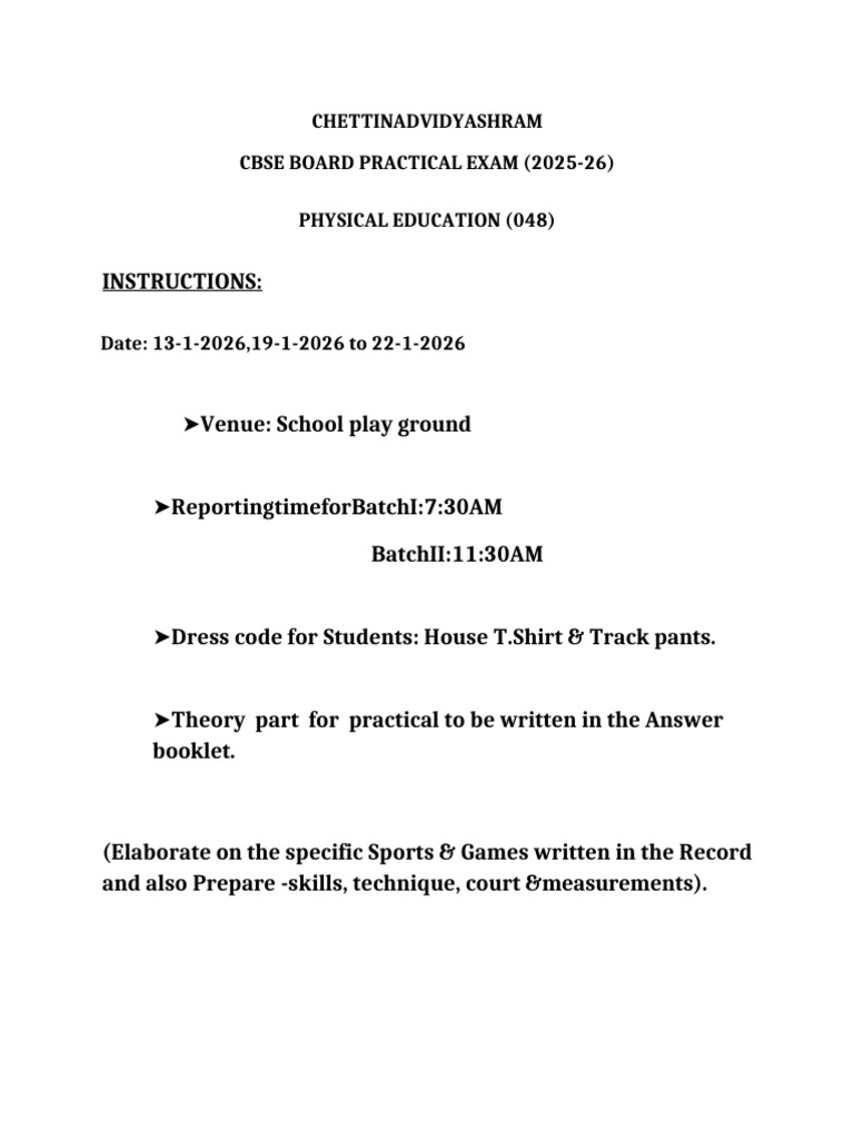CBSE Physical Education Exam Guide 2026 | PDF