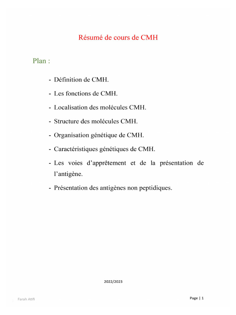 Résumé de Cours CMH | PDF