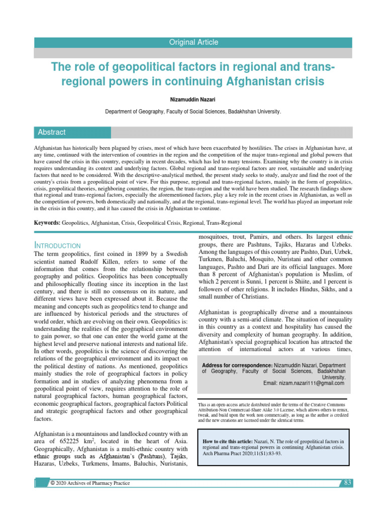 The Role of Geopolitical Factors in Regional and Trans Regional Powers ...